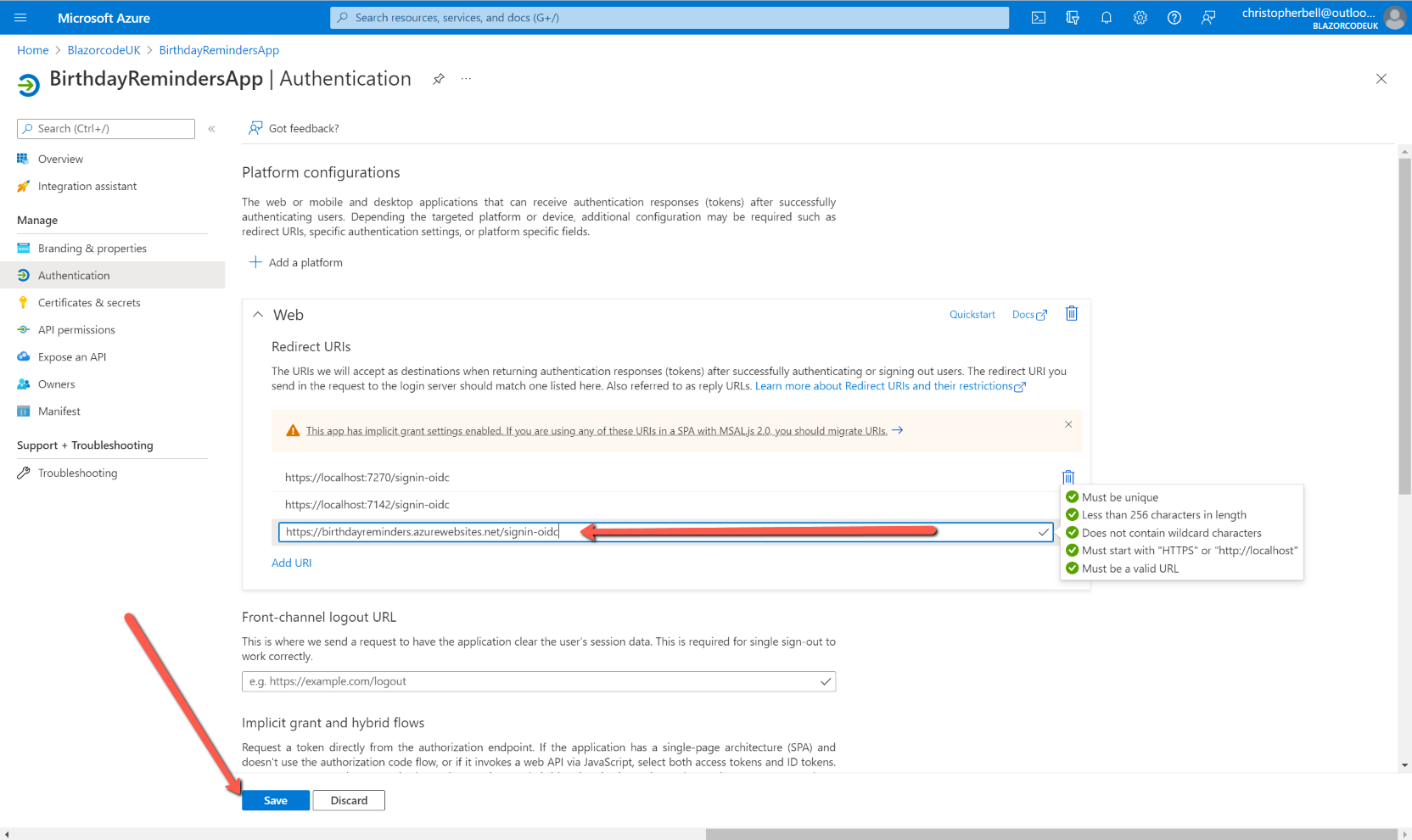 Deploying to Azure - Birthday Reminders