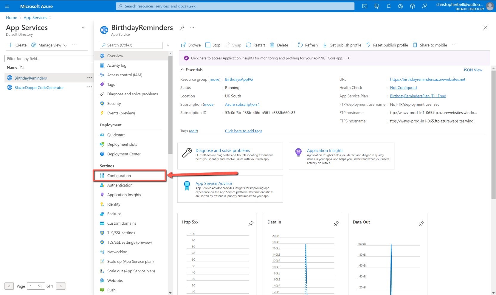 Deploying to Azure - Birthday Reminders