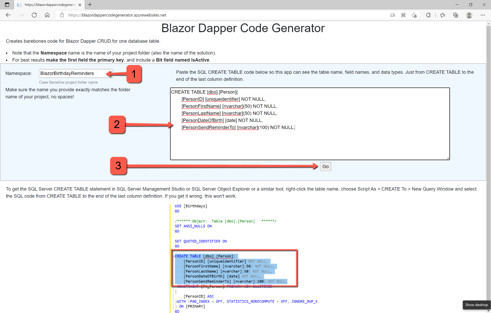 Dapper - Code Generator - Birthday Reminders