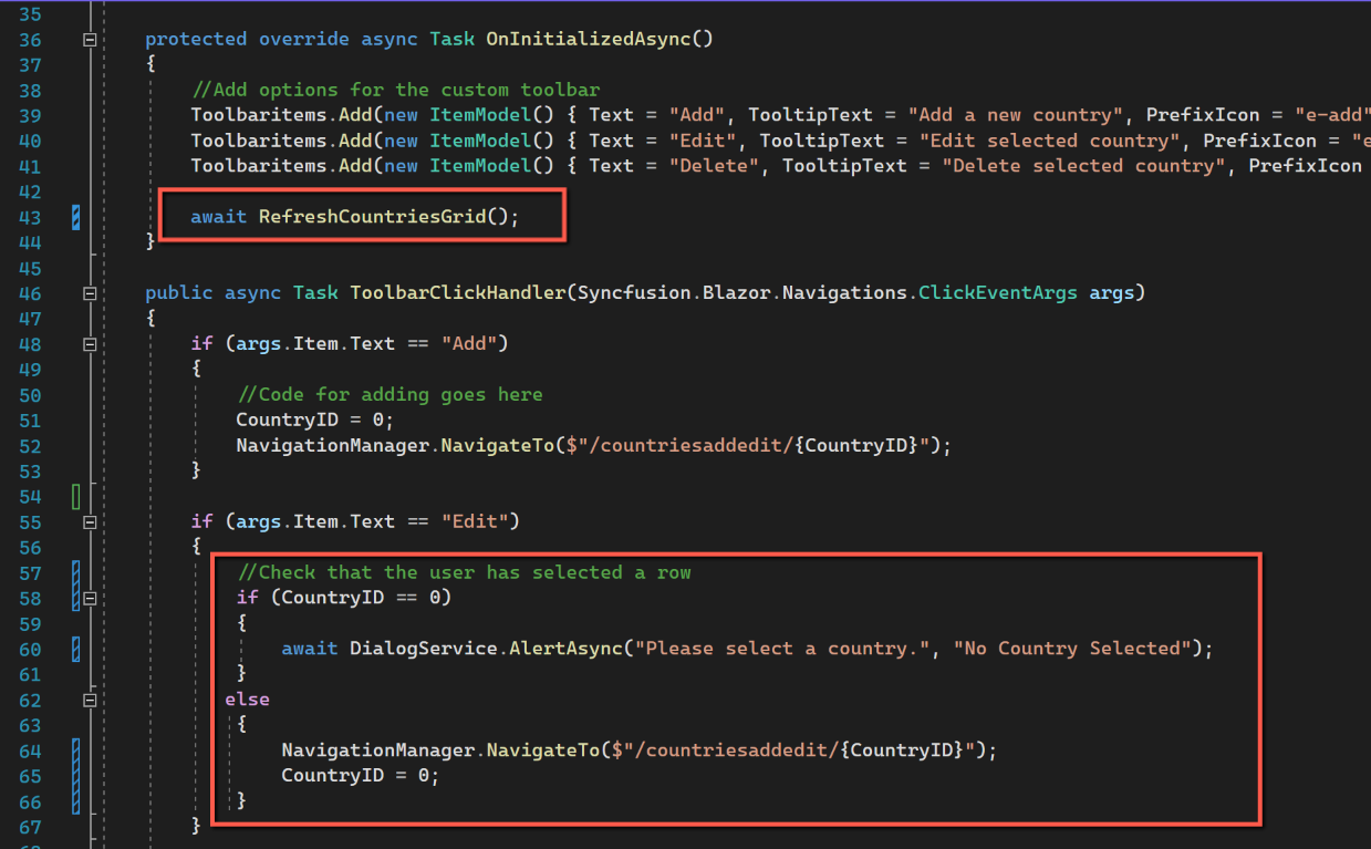 List of Countries - Editing - Blazor Web Assembly