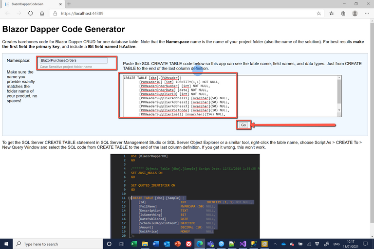 Dapper - Code Generator - Purchase Orders