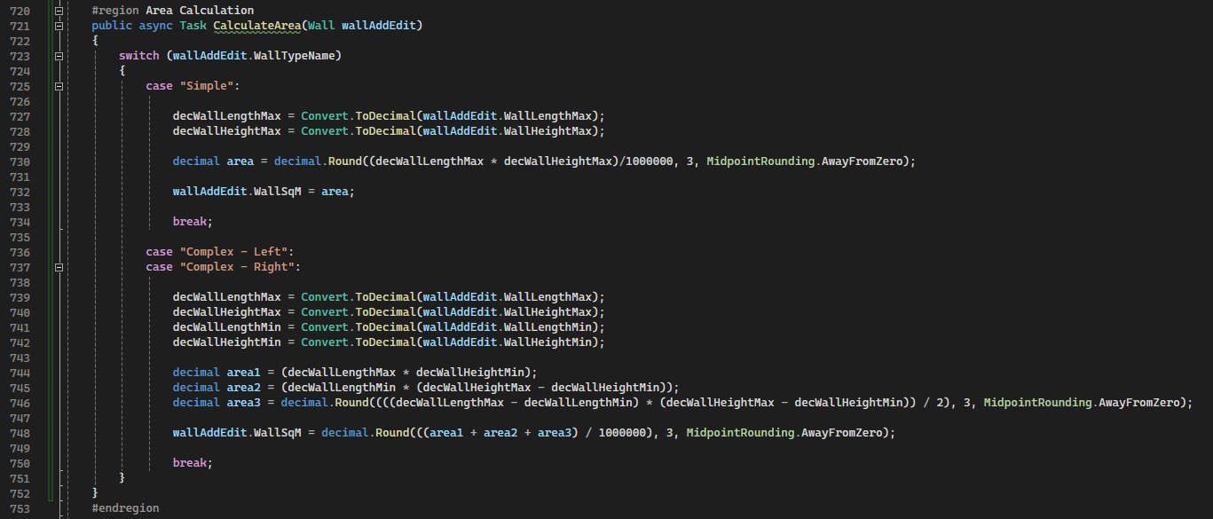 Index Page - Dynamic Dialog - Wall Area Calculator